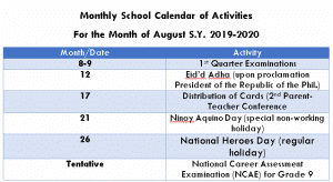 Holidays and Activities for the Month of August