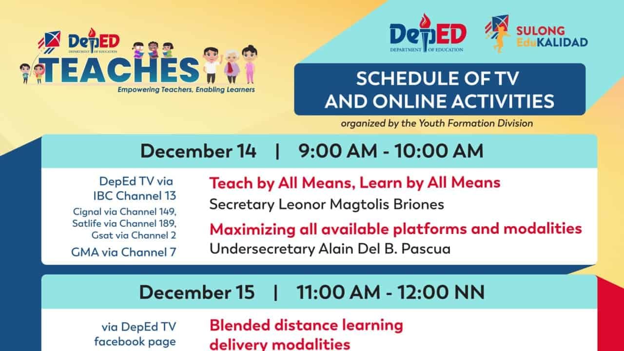 DepEd In-service Training (INSET) Schedule of TV and Online Activities