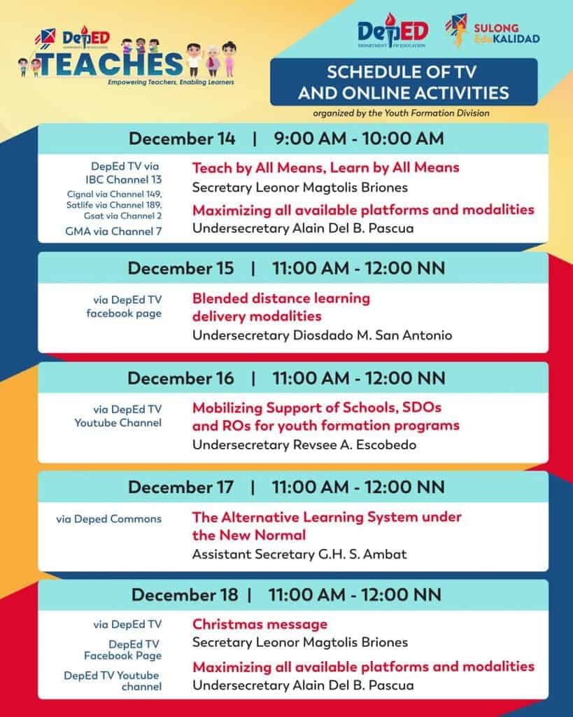 DepEd In-service Training (INSET) Schedule of TV and Online Activities